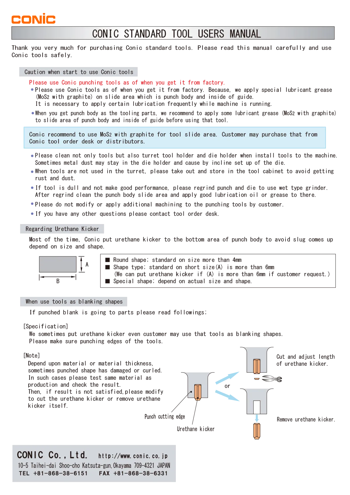 Tooling manual | PUNCHING | CONIC